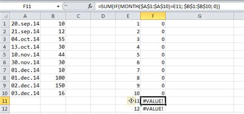 excel formula to sum value if date falls in particular month stack