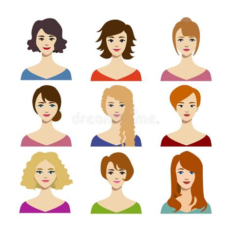 Cartoon Hairstyles Woman Set Vector Stock Vector Illustration Of