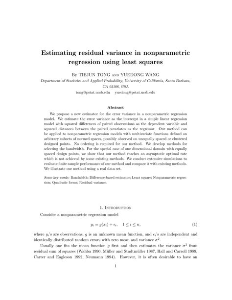 pdf estimating residual variance in nonparametric regression using