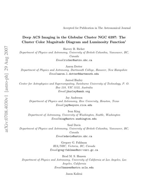 Pdf Deep Advanced Camera For Surveys Imaging In The Globular Cluster