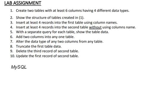 solved lab assignment 1 create two tables with at least 6
