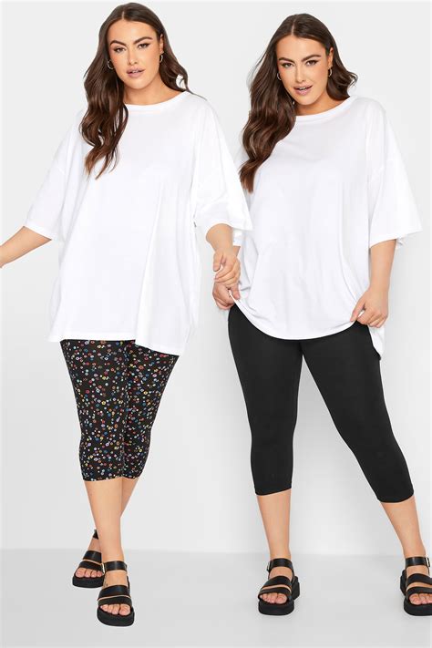Yours 2 Pack Plus Size Black Ditsy Floral Cropped Leggings Yours Clothing
