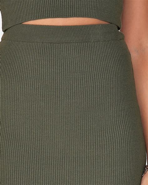 Riachuelo Saia Midi Feminina Lápis Cintura Alta Tricot Verde Escuro