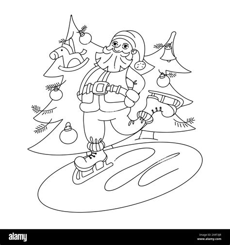 Cute Santa Skating Around Winter Ice Rink In Forest Christmas