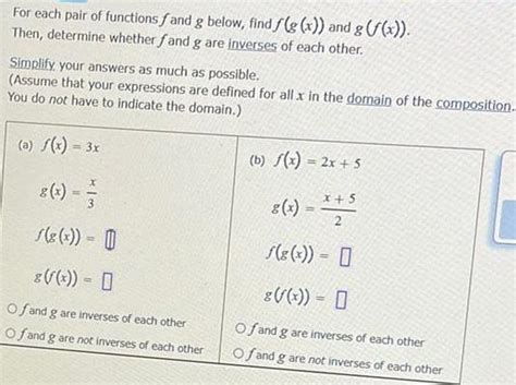 [answered] For Each Pair Of Functions F And G Below Find F G X