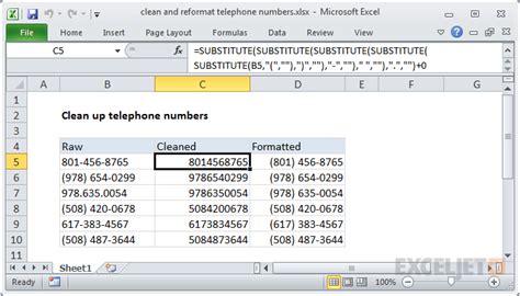 clean and reformat telephone numbers excel formula exceljet