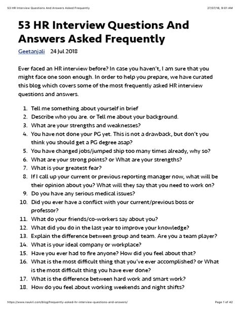 53 hr interview questions and answers asked frequently question shyness