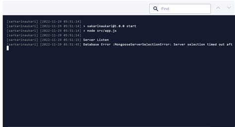 database error mongooseserverselectionerror server selection timed