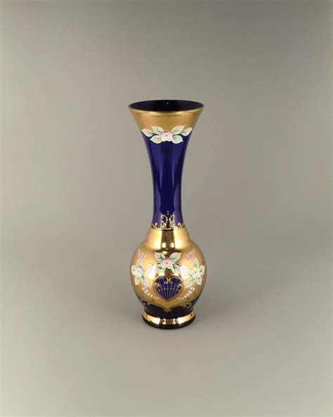 Vintage Bohemian Czech Cobalt Blue Gilt High Enamel Glass Vase Etsy
