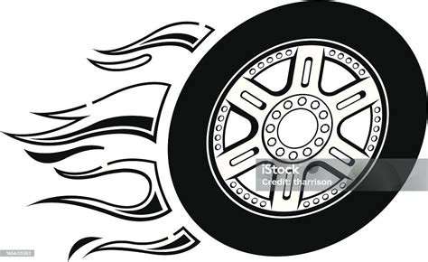 Flaming Wheel Bw Stock Illustration Download Image Now Fire