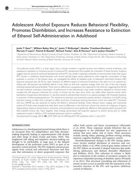 Pdf Adolescent Alcohol Exposure Reduces Behavioral Flexibility