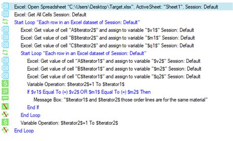 looping through an excel file in automation anywhere