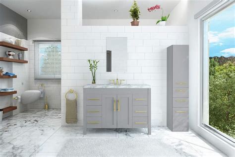 2020 Bathroom Trends Brass Fixtures And Gray Counter Tops — Pelham And