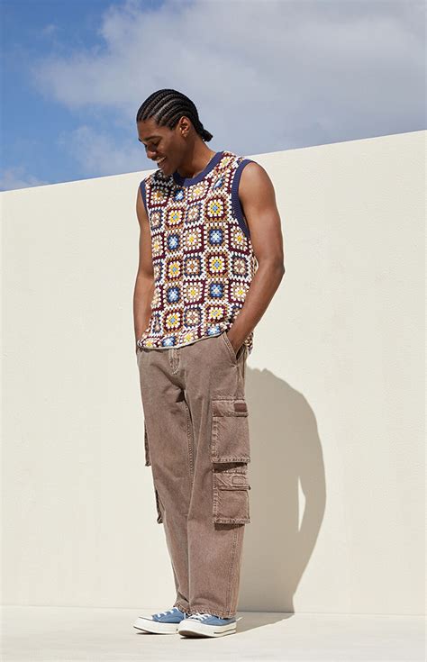 Pacsun Eco Washed Brown Baggy Cargo Jeans Pacsun