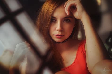 Wallpaper Women Redhead Choker Face Portrait Depth Of Field