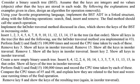 solved consider a binary search tree bst assume that the