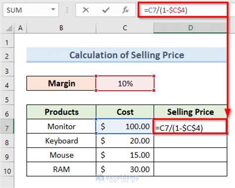 How To Calculate Selling Price From Cost And Margin In Excel Exceldemy