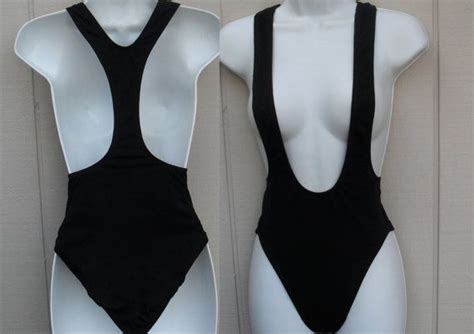 Vintage 80s Black Suspender Leotard Swimsuit With Racerback Etsy