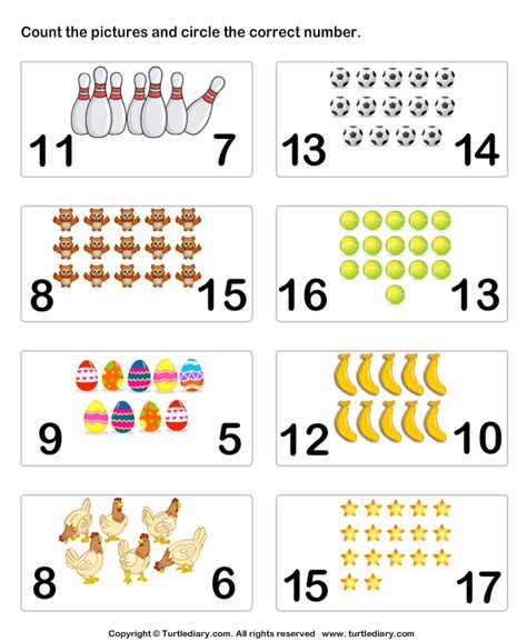 count the objects and match with the given numbers math worksheets