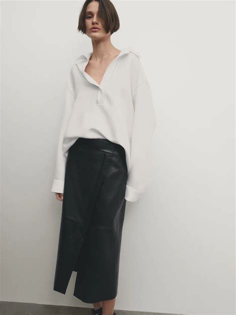 Nappa Leather Midi Pencil Skirt · Black · Skirts Massimo Dutti