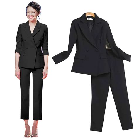 Woman 2 Piece Black Pant Suits Formal Ladies Office Ol Uniform Designs