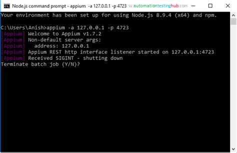 how to start and stop appium server from command prompt wesorganic
