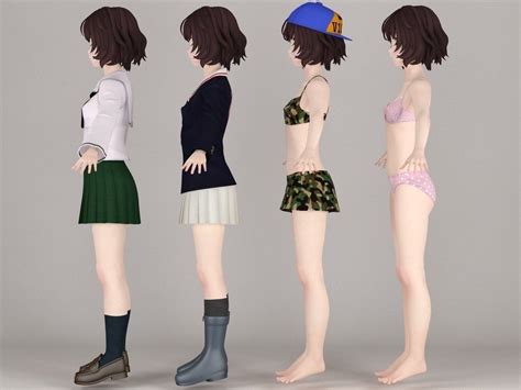 T Pose Nonrigged Model Of Yukari Akiyama Anime Girl 3d Model Cgtrader