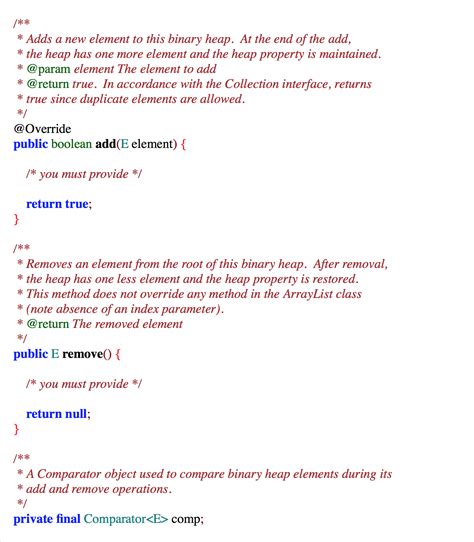 implement the add and remove method for a binary heap