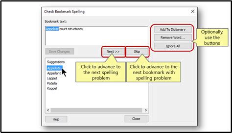 spell checking pdf bookmarks