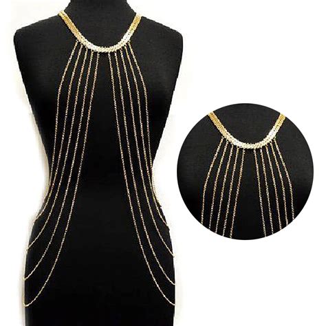 Sexy Women Metal Gold Tassel Bra Bikini Beach Harness Necklace Waist