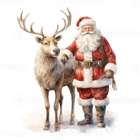 Ai Generated Santa And Reindeer For Christmas Event Watercolor Style