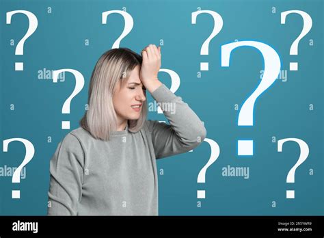 Amnesia Concept Woman Trying To Remember Something Question Marks On