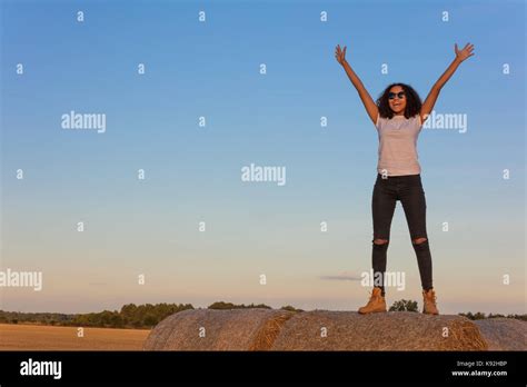 Outdoor Portrait Of Beautiful Happy Mixed Race African American Girl