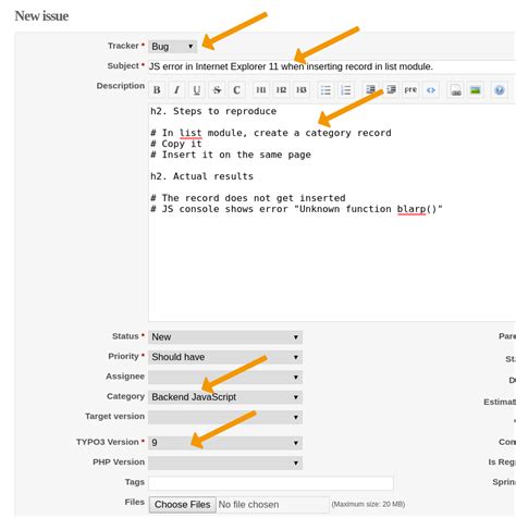 report an issue — typo3 contribution guide core development main