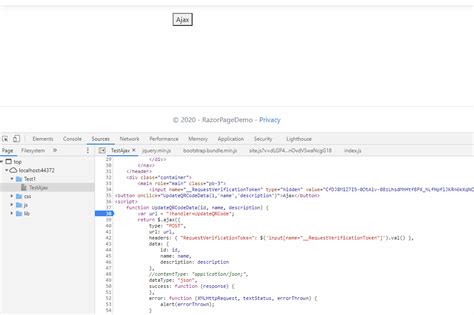jquery razor pages ajax post error syntaxerror unexpected token