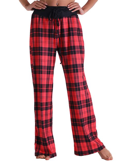 Soft Pajama Pants For Women Grid Plaid Print Sleep Pants Loose