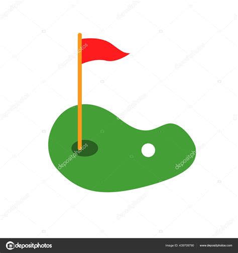 Golf Course Green Flag Flagstick Golf Ball Flat Vector Color Stock
