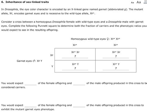 solved 6 inheritance of sex linked traits aa aa in droso