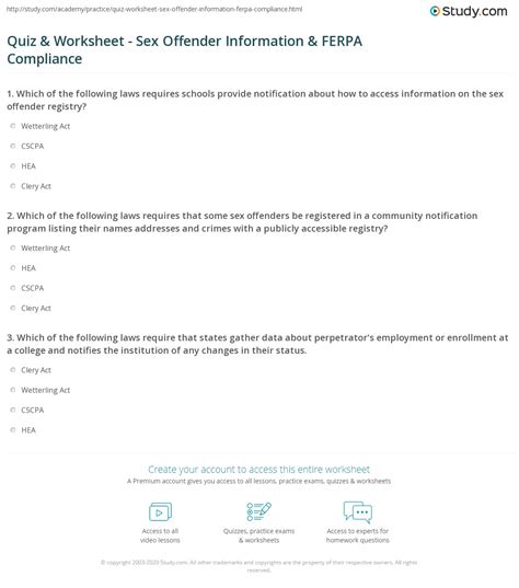 quiz and worksheet sex offender information and ferpa compliance