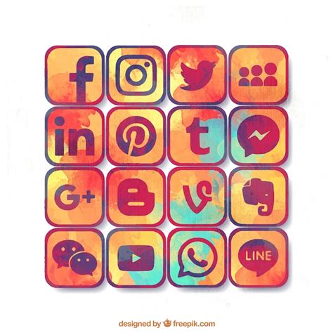 Free Vector Variety Of Social Media Watercolor Icons