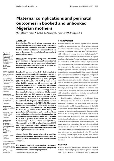 Pdf Maternal Complications And Perinatal Outcomes In Booked And