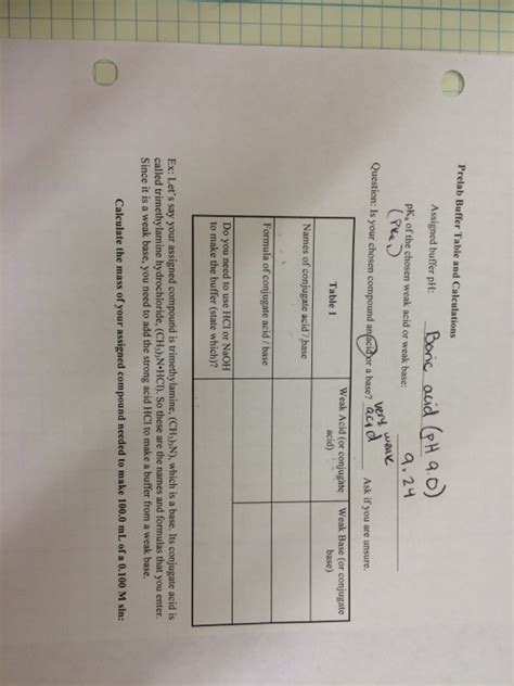 solved prelab buffer table and calculations assigned buffer