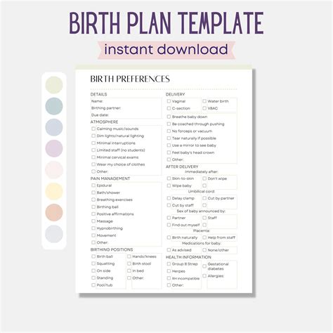 Birth Plan Template Editable Birth Preferences Printable Birth Plan