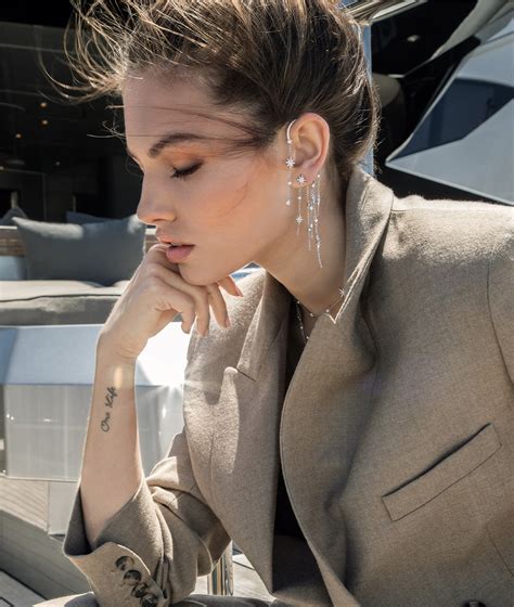 Single Météorites Statement Earring With Ear Cuff White Silver Apm