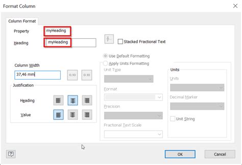 format column dialog shows heading text instead of property name when