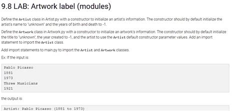 solved 9 8 lab artwork label modules define the artist class in