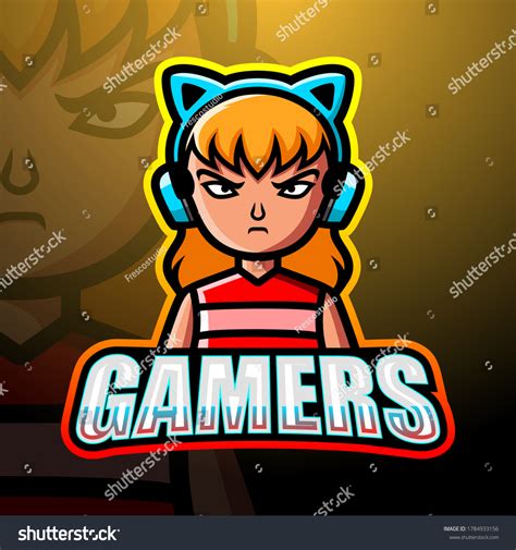 Gamer Girl Mascot Esport Logo Design เวกเตอร์สต็อก ปลอดค่าลิขสิทธิ์