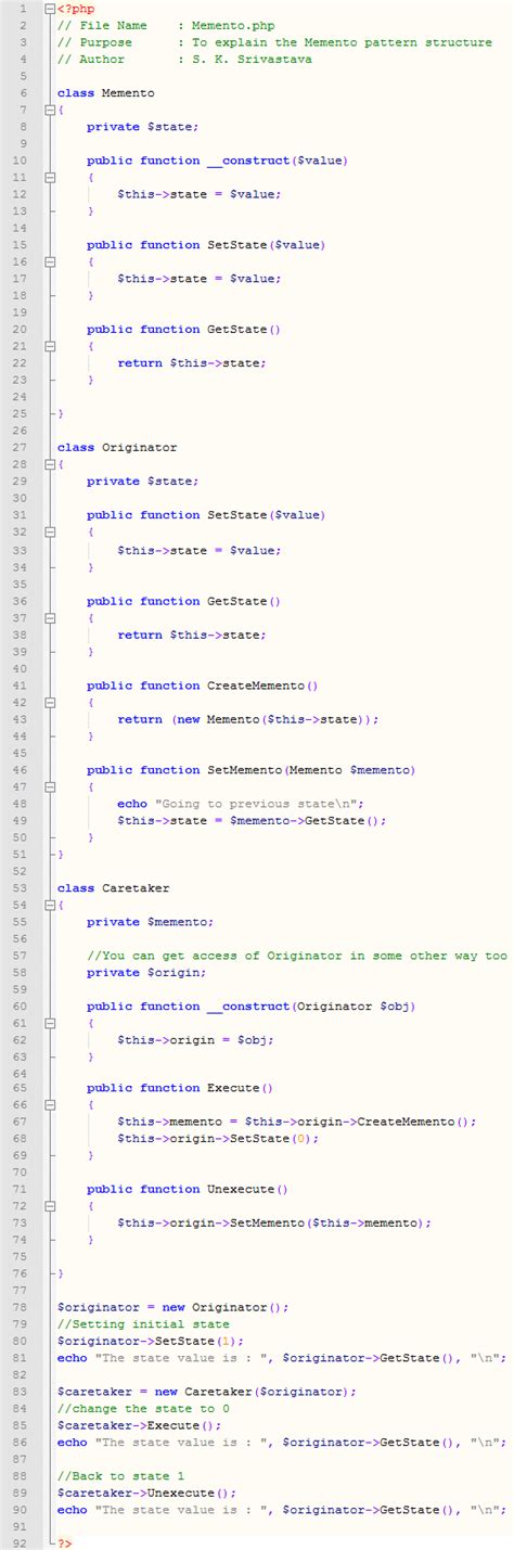memento design pattern in php