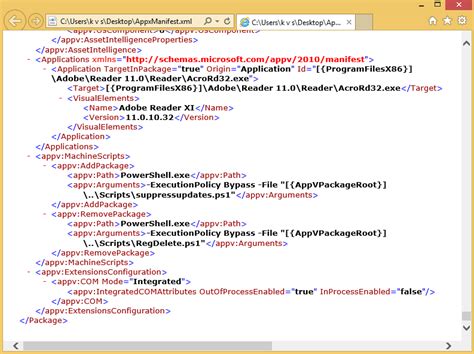 add custom scripts in appxmanifest xml file using app v 5