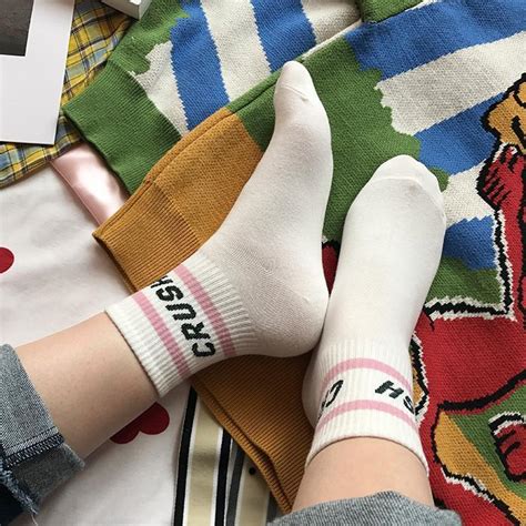 Itgirl Shop Aesthetic Clothing Crush Letter Print Stripes Socks